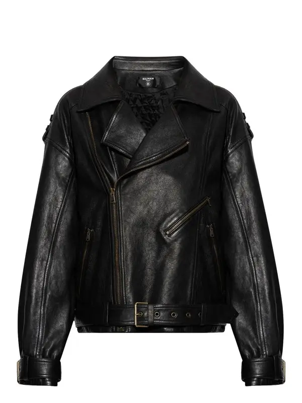 Balmain Leather Biker Jacket - Black
