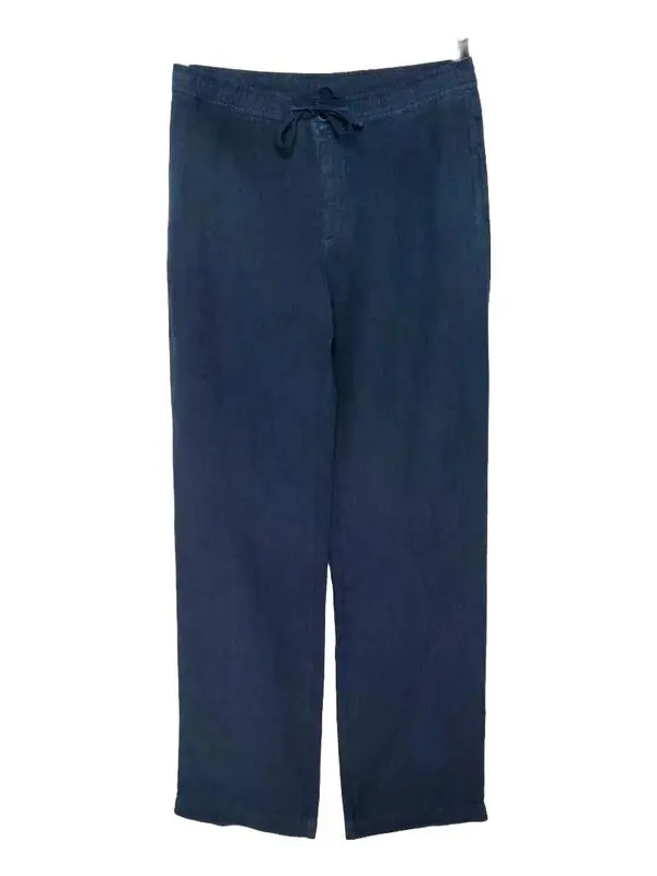 120% Lino Drawstring-waist Linen Trousers - Blue