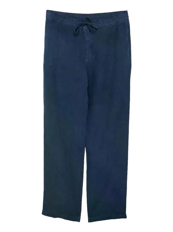 120% Lino Drawstring-waist Linen Trousers - Blue