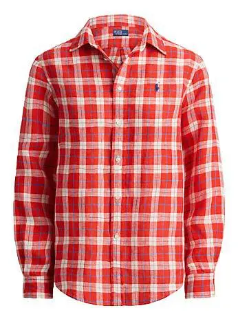 Polo Ralph Lauren Checked Logo-embroidered Linen Shirt - Red