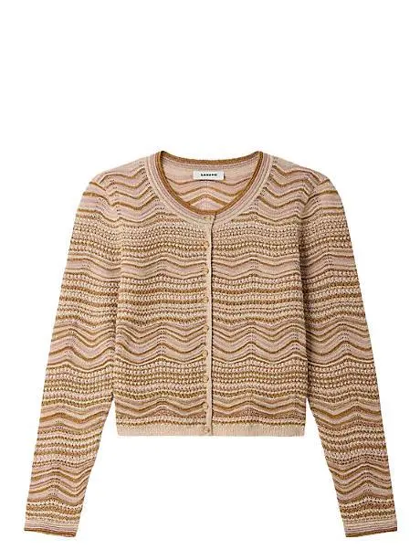 Sandro Round-neck Metallic Knitted Cardigan - Brown