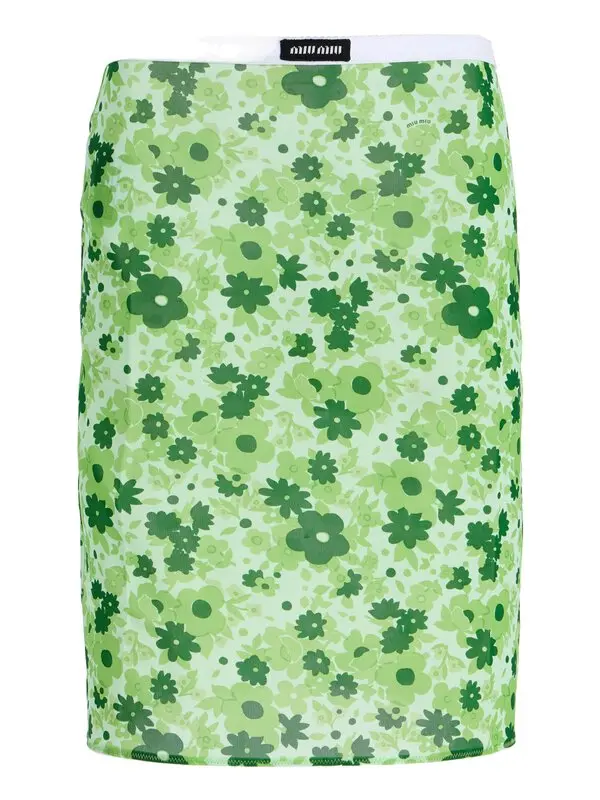 Miu Miu Floral Jersey Midi Skirt - Green