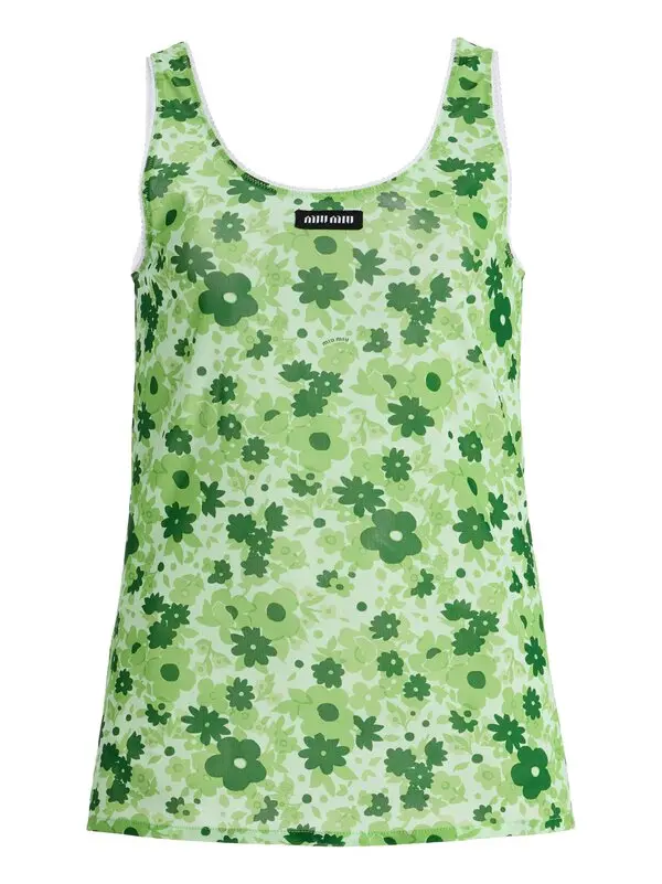 Miu Miu Floral Jersey Tank Top - Green