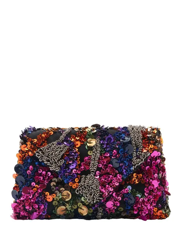Dries Van Noten Sequined Satin Envelope Clutch - Multi
