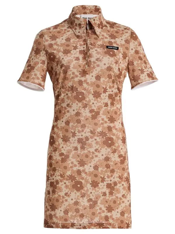 Miu Miu Floral Print Mini Dress - Brown