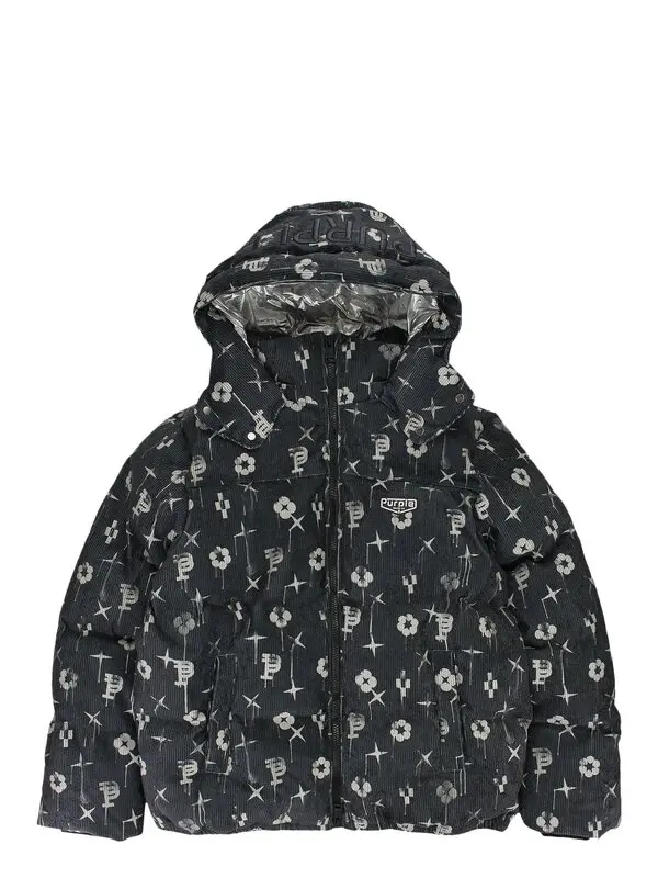 PURPLE BRAND Printed Corduroy Puffer Jacket - Black