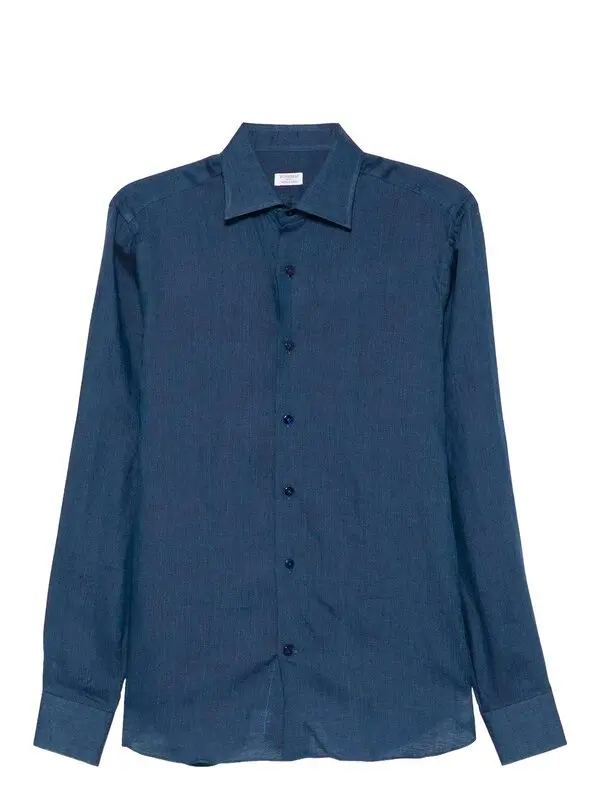 BORRIELLO NAPOLI Linen Long-slevee Shirt - Blue