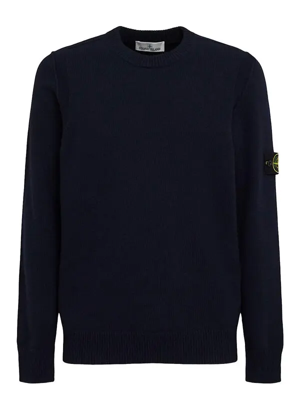Stone Island Loose Fit Ribbed Cotton Crewneck Sweater - Blue