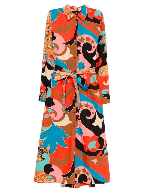 Etro Midi Shirt Dress With Belt - Multi