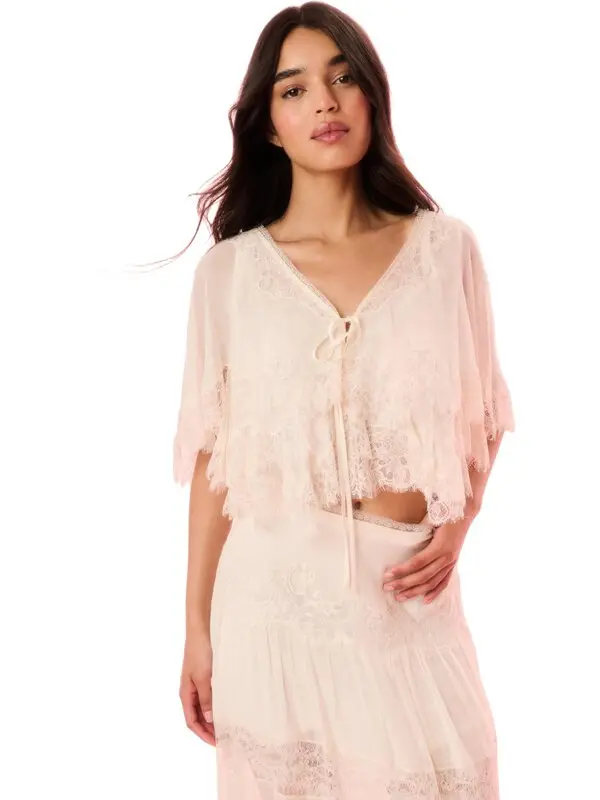 LoveShackFancy Thessisa Silk Lace Top - Ivory