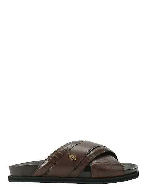 Kurt Geiger Baron Flat Leather Sandals - Dk.brn Com