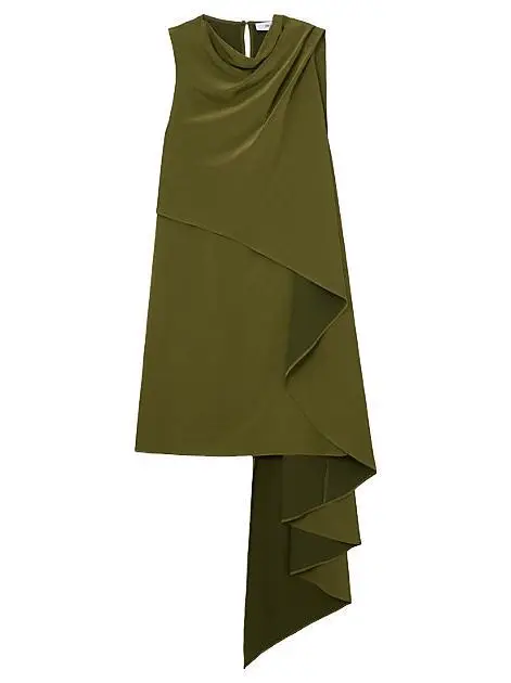 REISS Wrenley Draped Satin Mini Dress - Olive Green