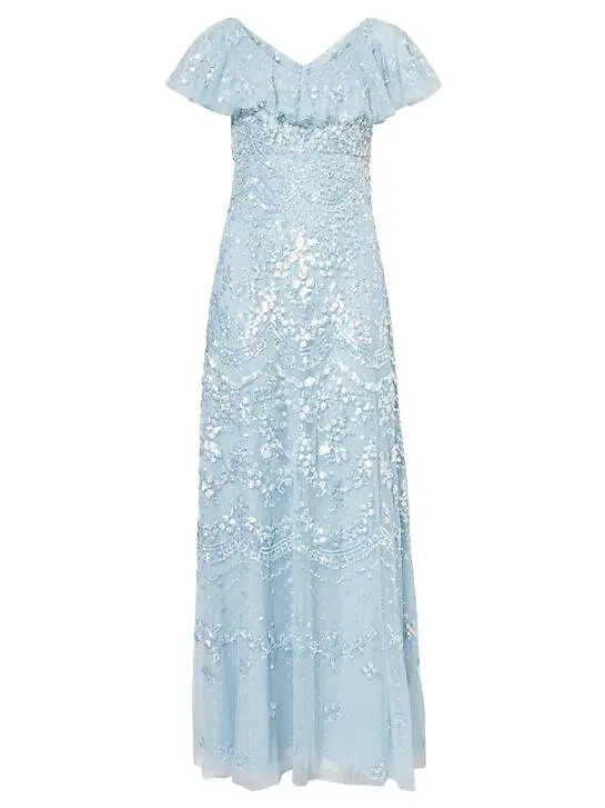 NEEDLE & THREAD Freya V-neck Tulle Gown - Aqua