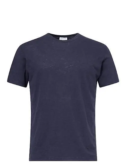 Sunspel Short-sleeve Cotton-linen T-shirt - Navy