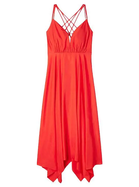 Sandro Asymmetric V-neck Woven Maxi Dress - Red