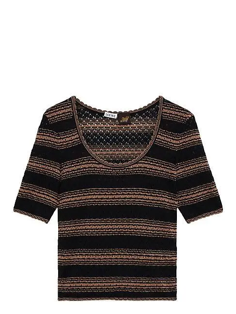 Loewe X Paula's Ibiza Stripe-print Knitted Jumper - Black/beige