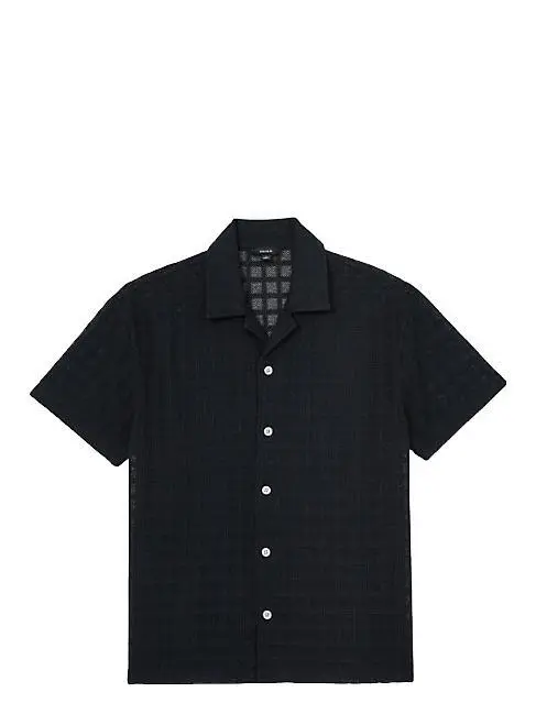 REISS Belardo Textured Crochet Shirt - Navy