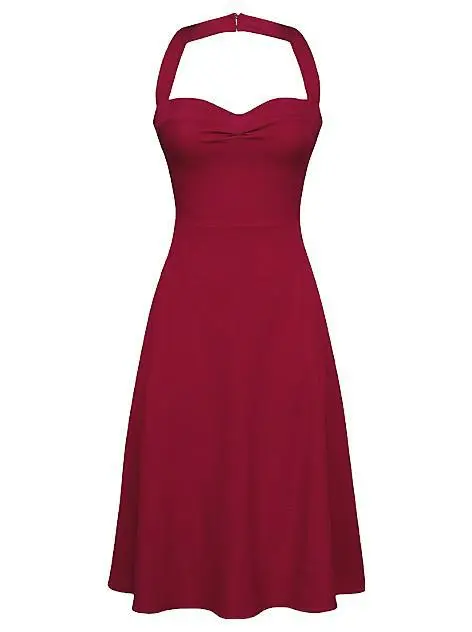 House Of Cb Carolla Halterneck Woven Midi Dress - Wine