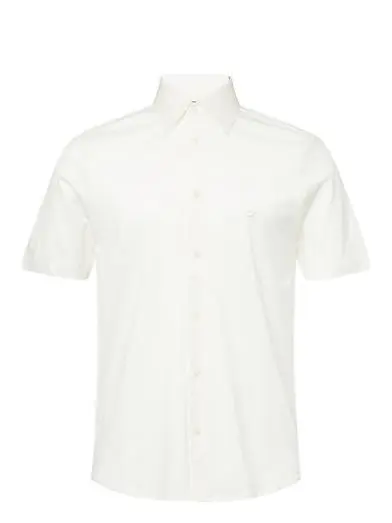 Emporio Armani Short-sleeve Slim-fit Cotton-blend Shirt - Off White