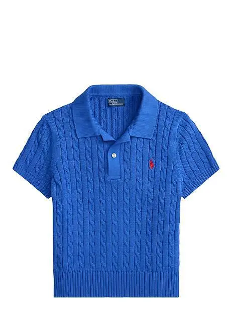 Polo Ralph Lauren Cropped Cable-knit Cotton Polo - Gala Blue