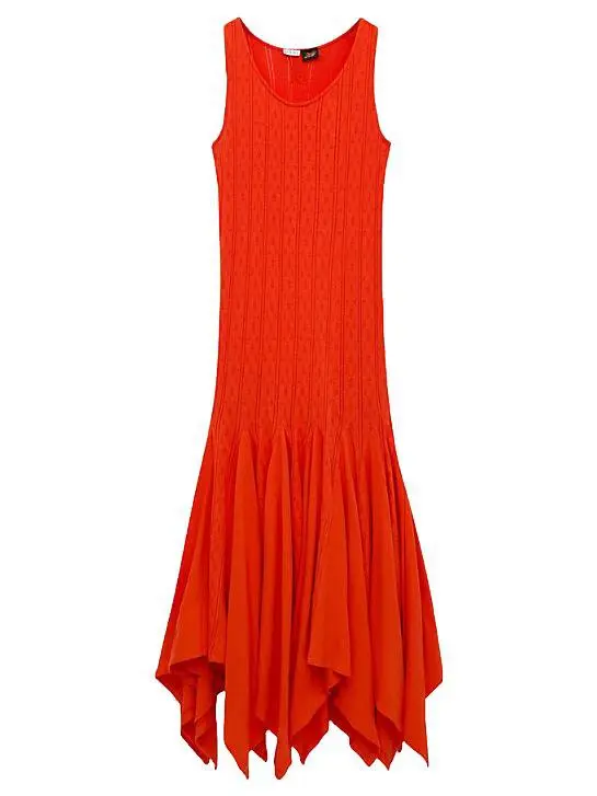 Loewe X Paula's Ibiza Sleeveless Pointelle Cotton-blend Midi Dress - Orange
