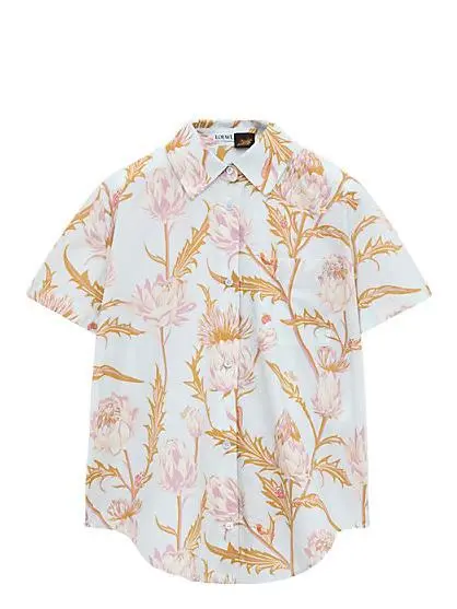 Loewe X Paula's Ibiza Floral-print Cotton-poplin Shirt - Light Blue/multicolo