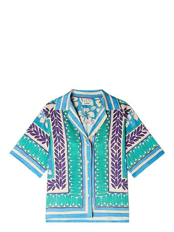 Sandro Collared Flower-print Woven Shirt - Green / Purple