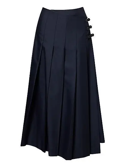 ROHE FRAMES Pleated Wrap Wool-blend Midi Skirt - Navy
