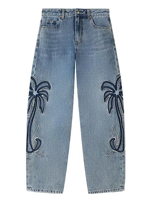 Sandro Palm-embroidered Barrel Jeans - Blue Jean