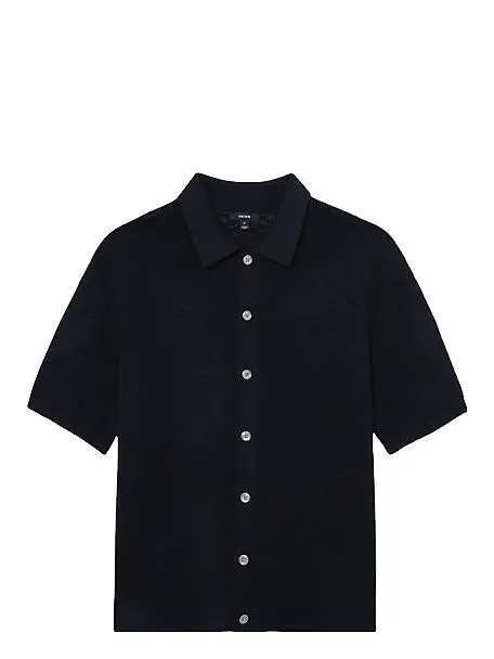 REISS Phoenix Short-sleeved Knitted Shirt - Navy