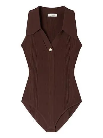 Sandro Ribbed Polo-collar Knitted Bodysuit - Brown