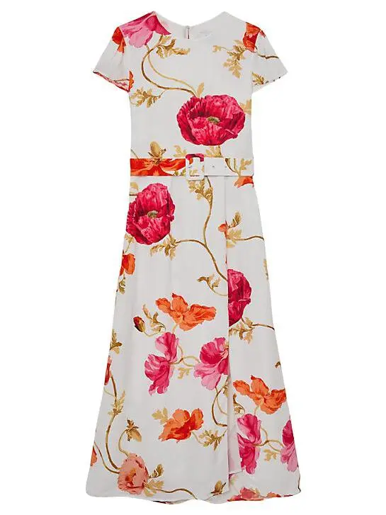 REISS Lyra Floral-print Crepe Midi Dress - Ivory Pink