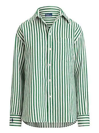 Polo Ralph Lauren Striped Relaxed-fit Linen And Cotton Shirt - 2019c White-green