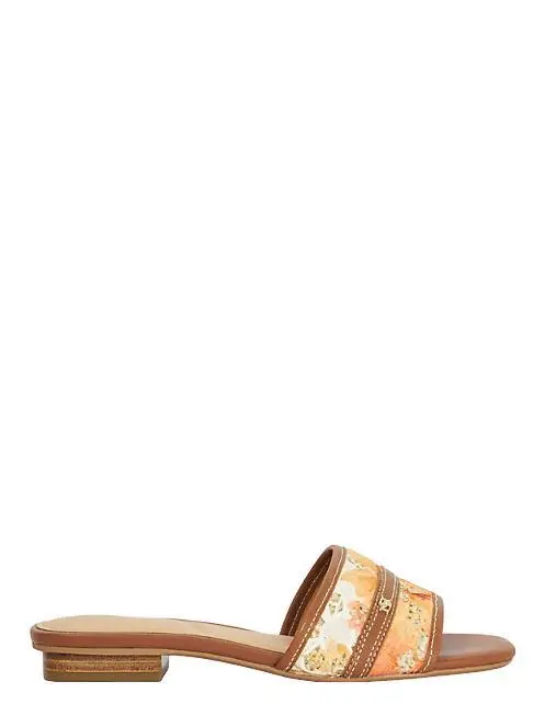 DUNE Leti Floral Raffia Slides - Orange Raffia