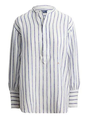 Polo Ralph Lauren Striped Linen Shirt With Embroidered Logo - 2020 White-royal