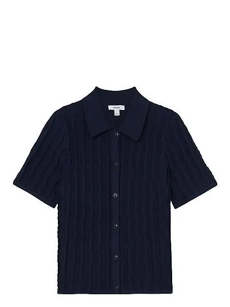REISS Audrey Knitted Shirt - Navy