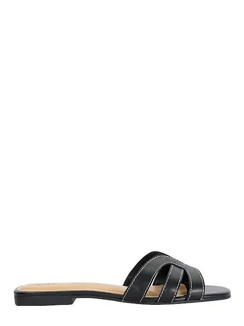 DUNE Larissa Leather Sliders - Black Leather