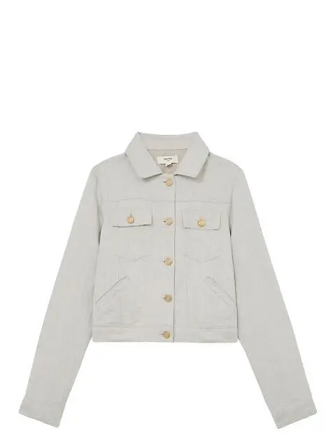 REISS Lyocell And Linen Trucker Jacket - Neutral