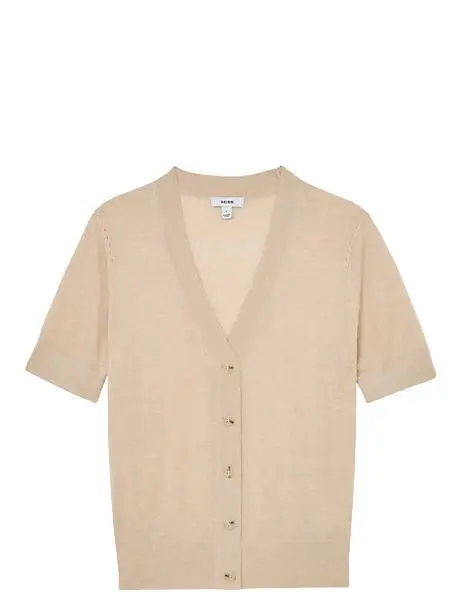 REISS V-neck Knitted Cardigan - Neutral