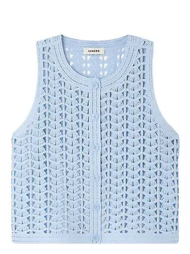 Sandro Crochet Bead-embellished Knitted Cardigan - Sky Blue