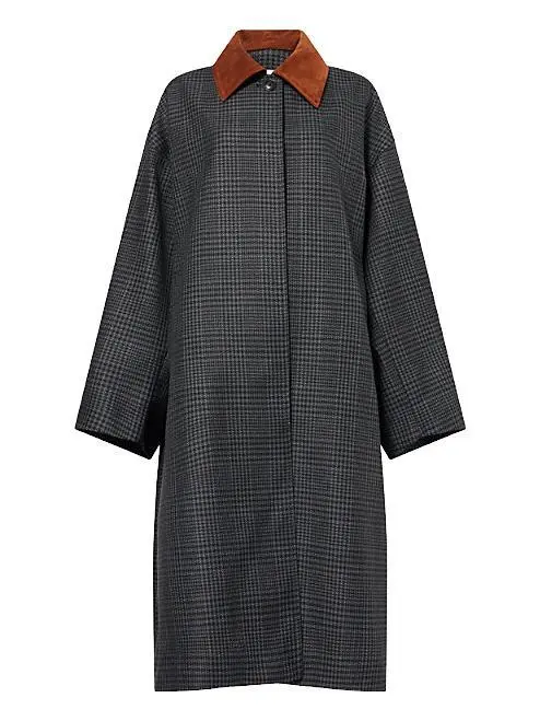 ROHE FRAMES Check-print Wool Coat With Suede Collar - Black Grey