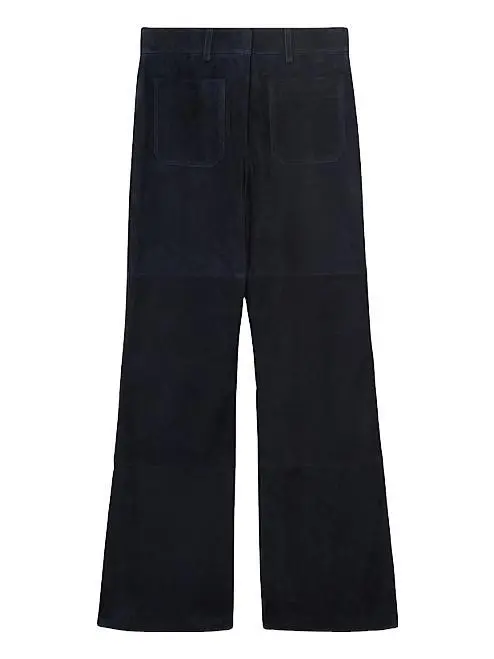 REISS Priya Flared Suede Trousers - Navy