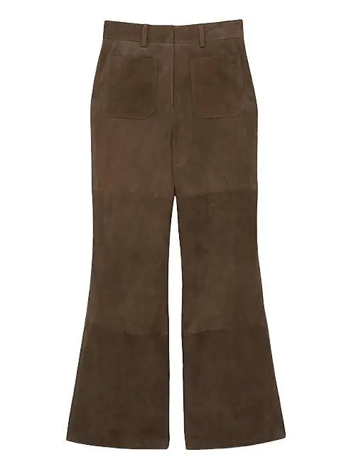 REISS Priya Flared Suede Trousers - Taupe Neutral