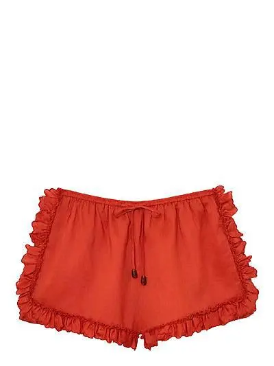 REISS Ruffle-trim Ramie-blend Shorts - Orange