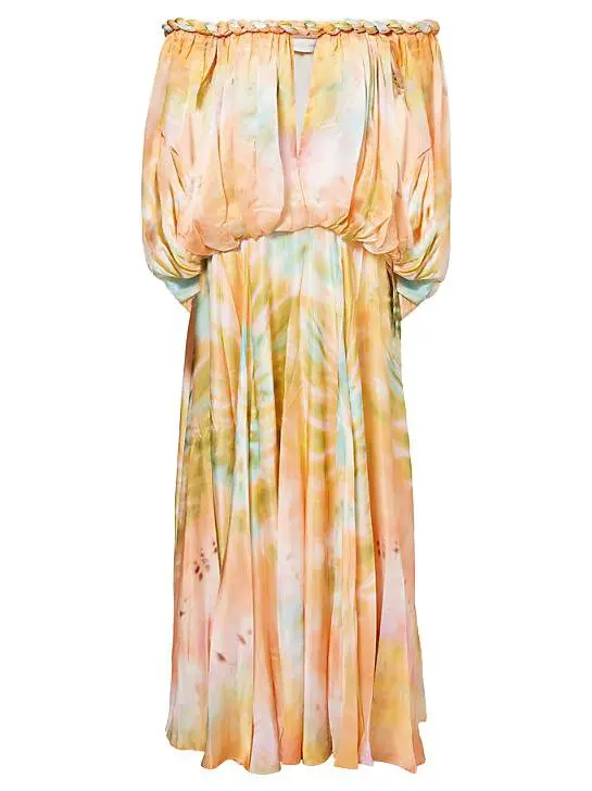 Zimmermann Luna Twist Billow-sleeve Silk Gown - Coral Tie Dye