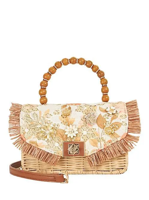 DUNE Blooms Floral Woven Top-handle Bag - Orange Raffia