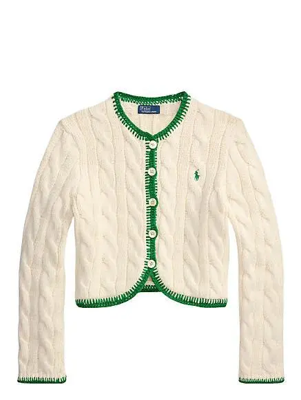 Polo Ralph Lauren Cropped Logo-embroidered Stretch-cotton Cardigan - Cricket Cream