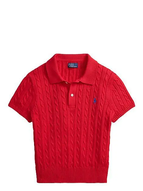 Polo Ralph Lauren Cropped Cable-knit Polo - Cruise Red