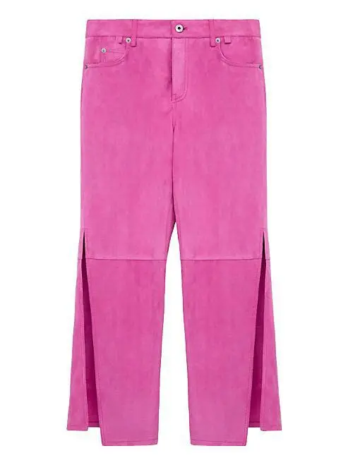 Loewe X Paula's Ibiza Wide-leg Cropped Suede Trousers - Pink