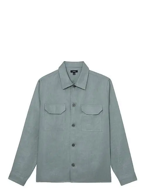REISS Polasio Herringbone Linen Overshirt - Midnight Green